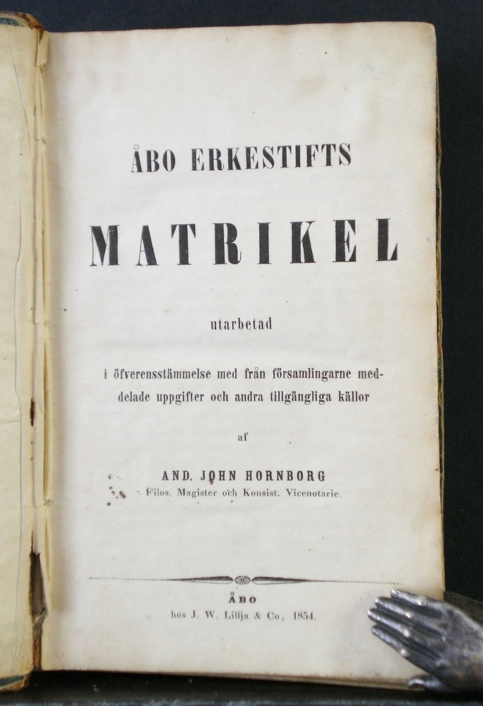 ANDERS JOHAN HORNBORG Åbo Erkestifts matrikel (1854) | C. Hagelstam ...
