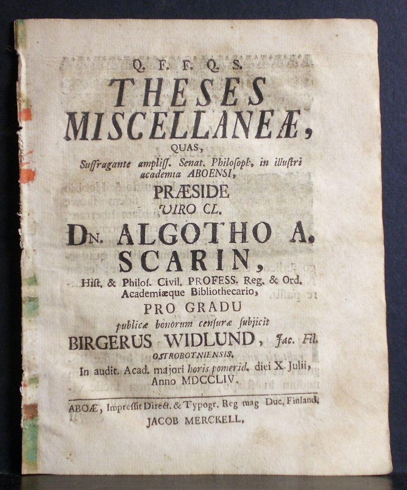 Scarin, Algothus: These miscellaneae. Resp. Birgerus Widlund ...