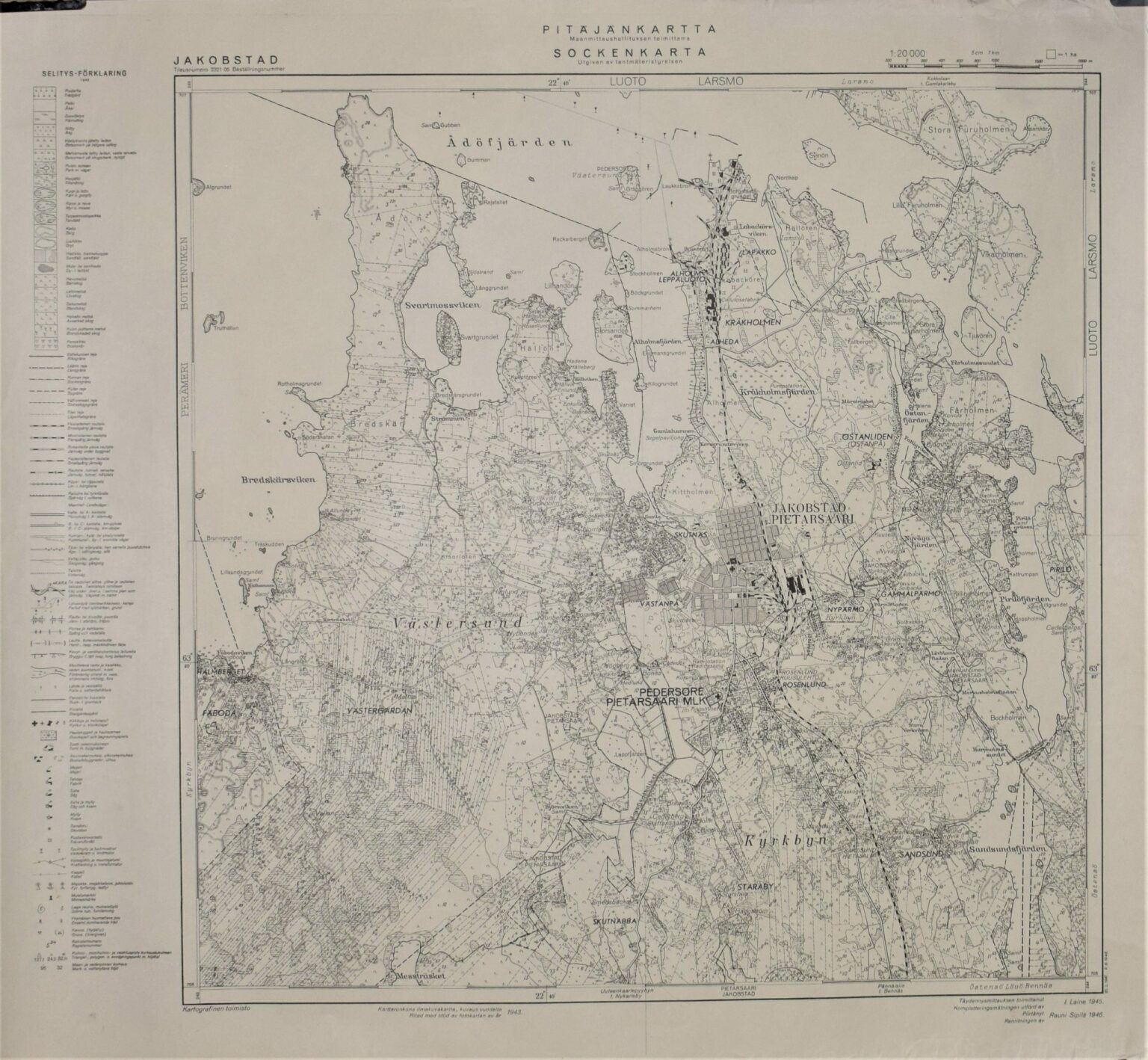 Jakobstad - Pietarsaari (1948) Pitäjänkartta – sockenkarta | C ...